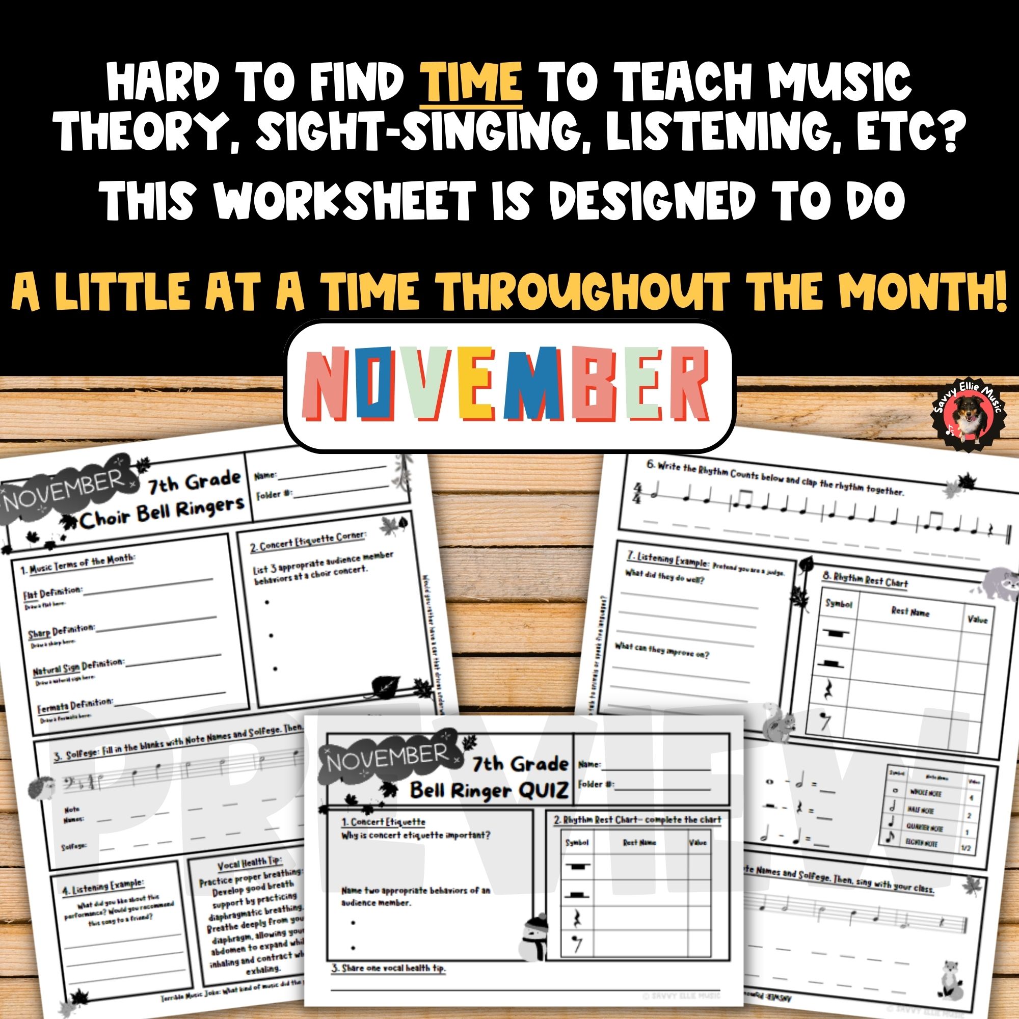 November 7th Grade Choir Curriculum Monthly Worksheet, Quiz & Answer ...