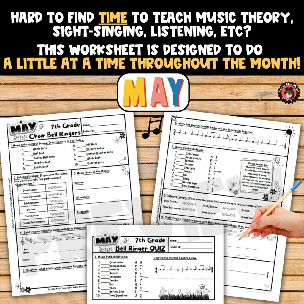 May 7th Grade Choir Curriculum Monthly Worksheet, Quiz & Answer Keys ...