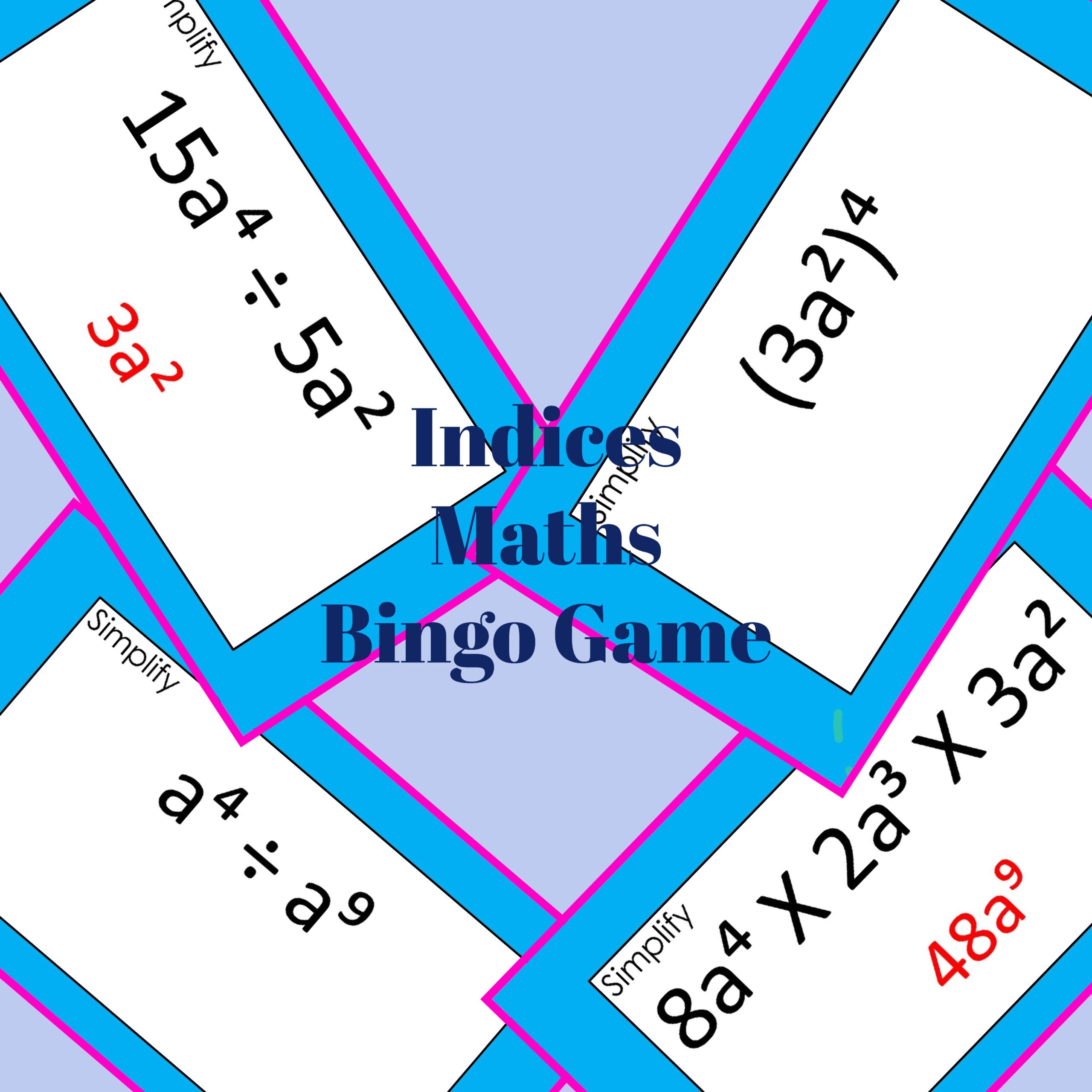 Indices Algebra Maths Bingo Game Activity | Made By Teachers