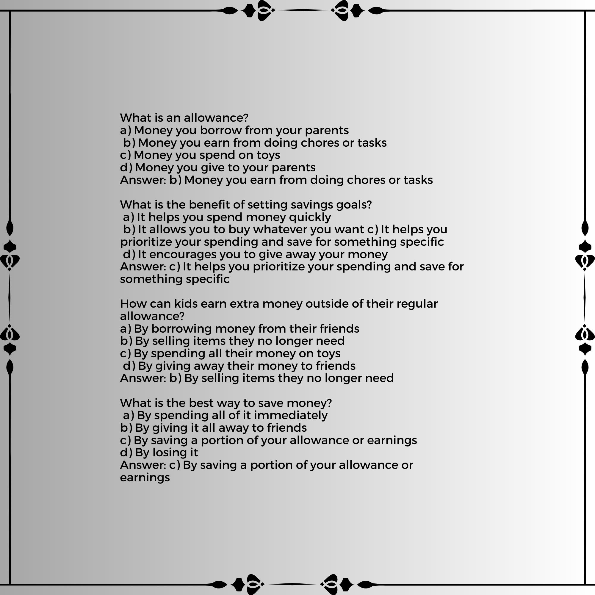 "Money-Savvy Kids:Personal Finance Savings Quiz" | Made By Teachers