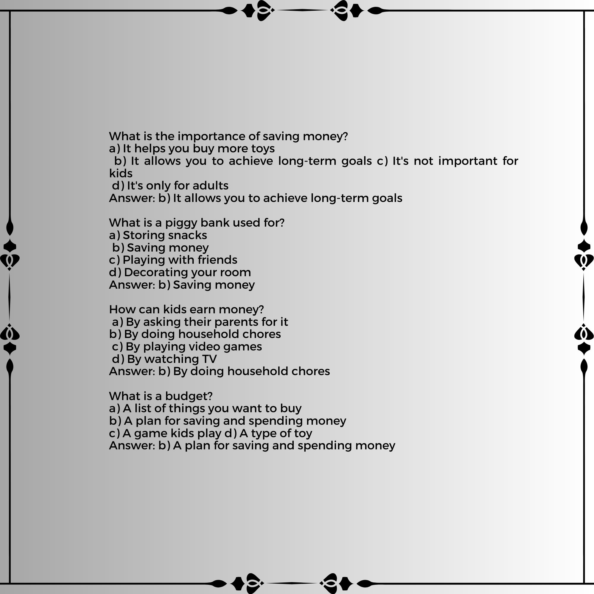 "Money-Savvy Kids:Personal Finance Savings Quiz" | Made By Teachers