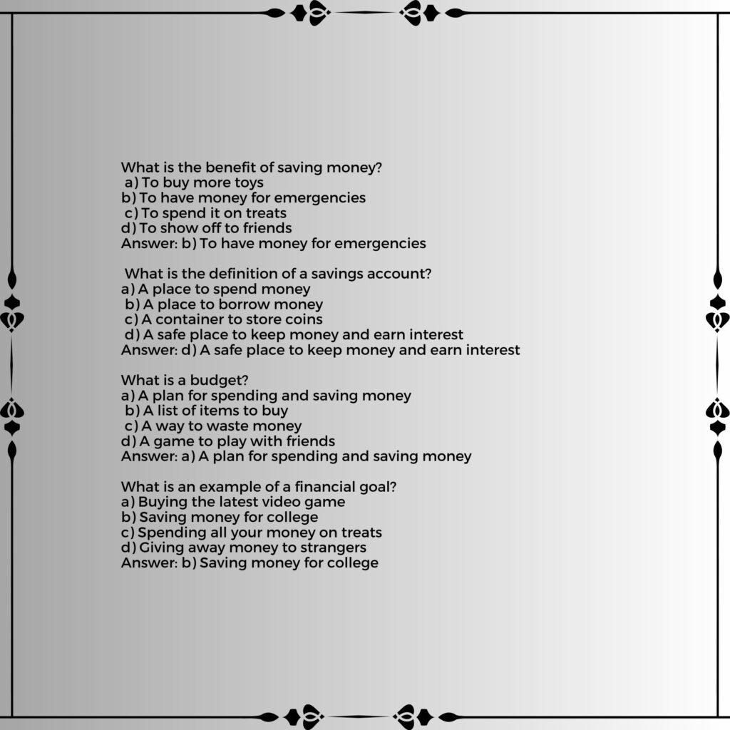 "Money-Savvy Kids:Personal Finance Savings Quiz" | Made By Teachers