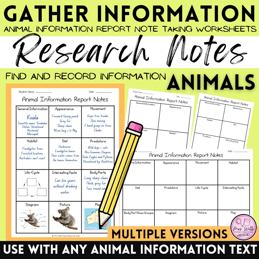 Animal Fact Note Taking Worksheets | Gather & Collate Animal Report ...