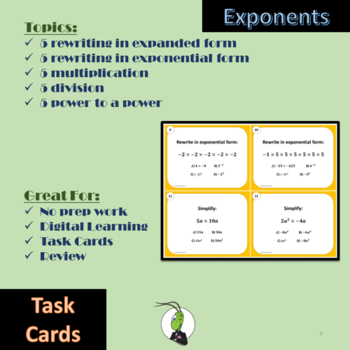 Exponent Rules Algebra 1 Task Cards | Google Forms and Slides | Made By ...