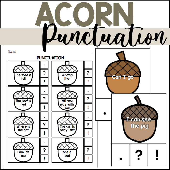 Acorn Punctuation Centers and Worksheet | Made By Teachers