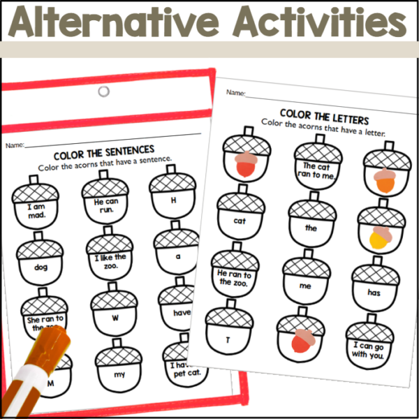 Acorn Letter, Word, and Sentence Sorting Center and Worksheets | Made ...