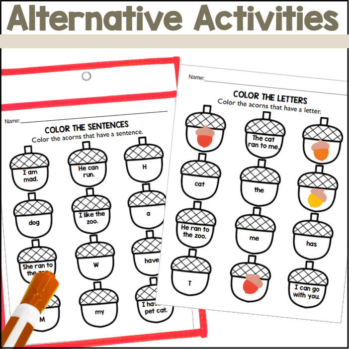 Acorn Letter, Word, and Sentence Sorting Center and Worksheets | Made ...