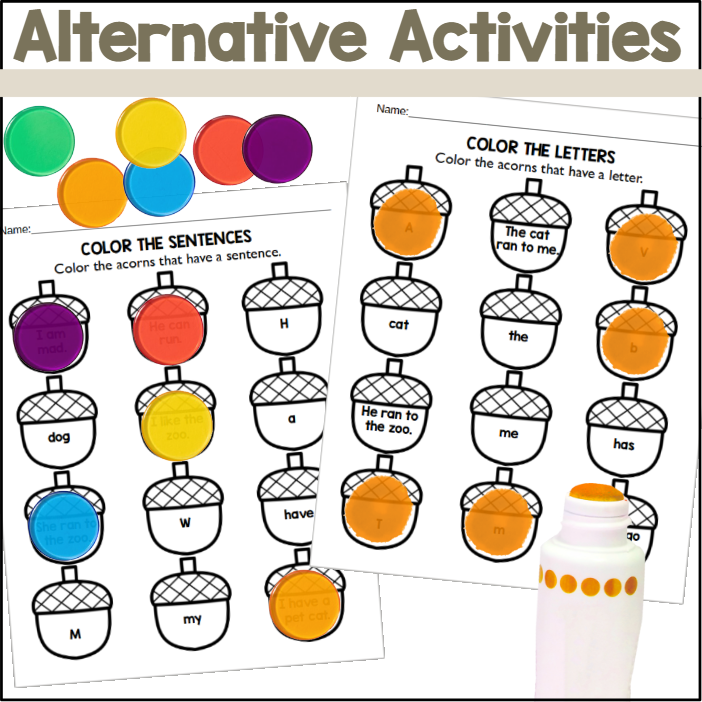 Acorn Letter, Word, and Sentence Sorting Center and Worksheets | Made ...
