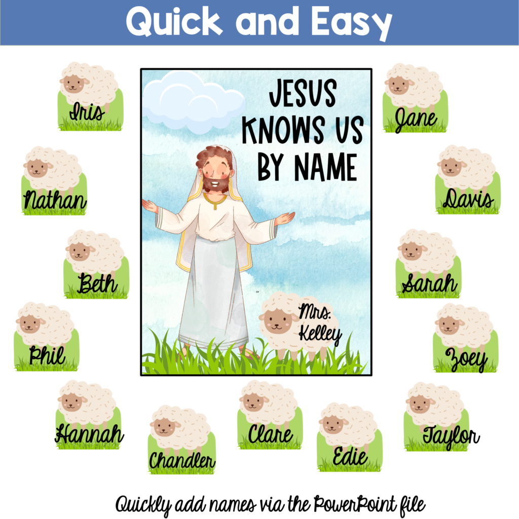 Christian Classroom Door Decor with Editable Name Tags: Jesus Knows Us ...