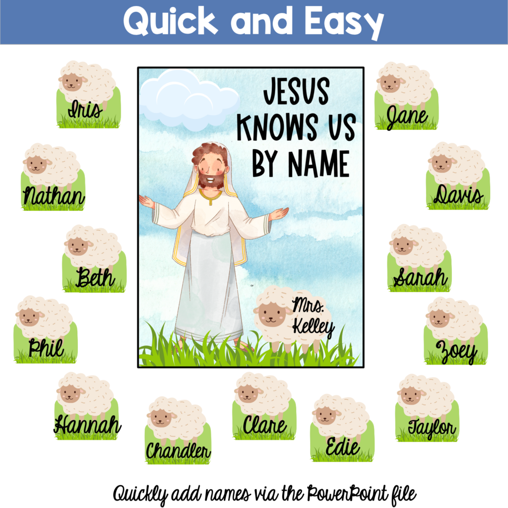 Christian Classroom Door Decor with Editable Name Tags: Jesus Knows Us ...