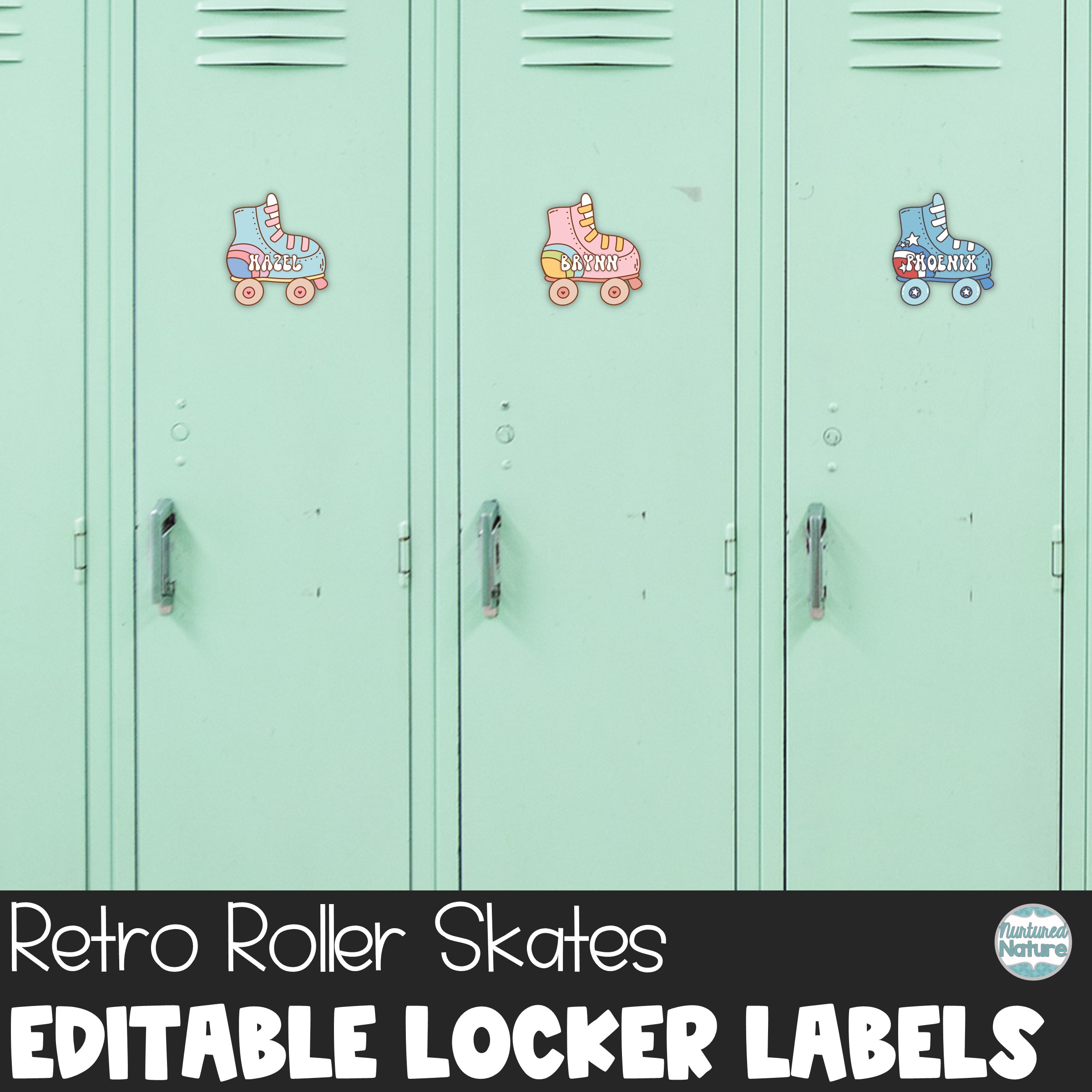 Retro Roller Skates Name Tags - Editable Locker Labels or Cubby Tags ...