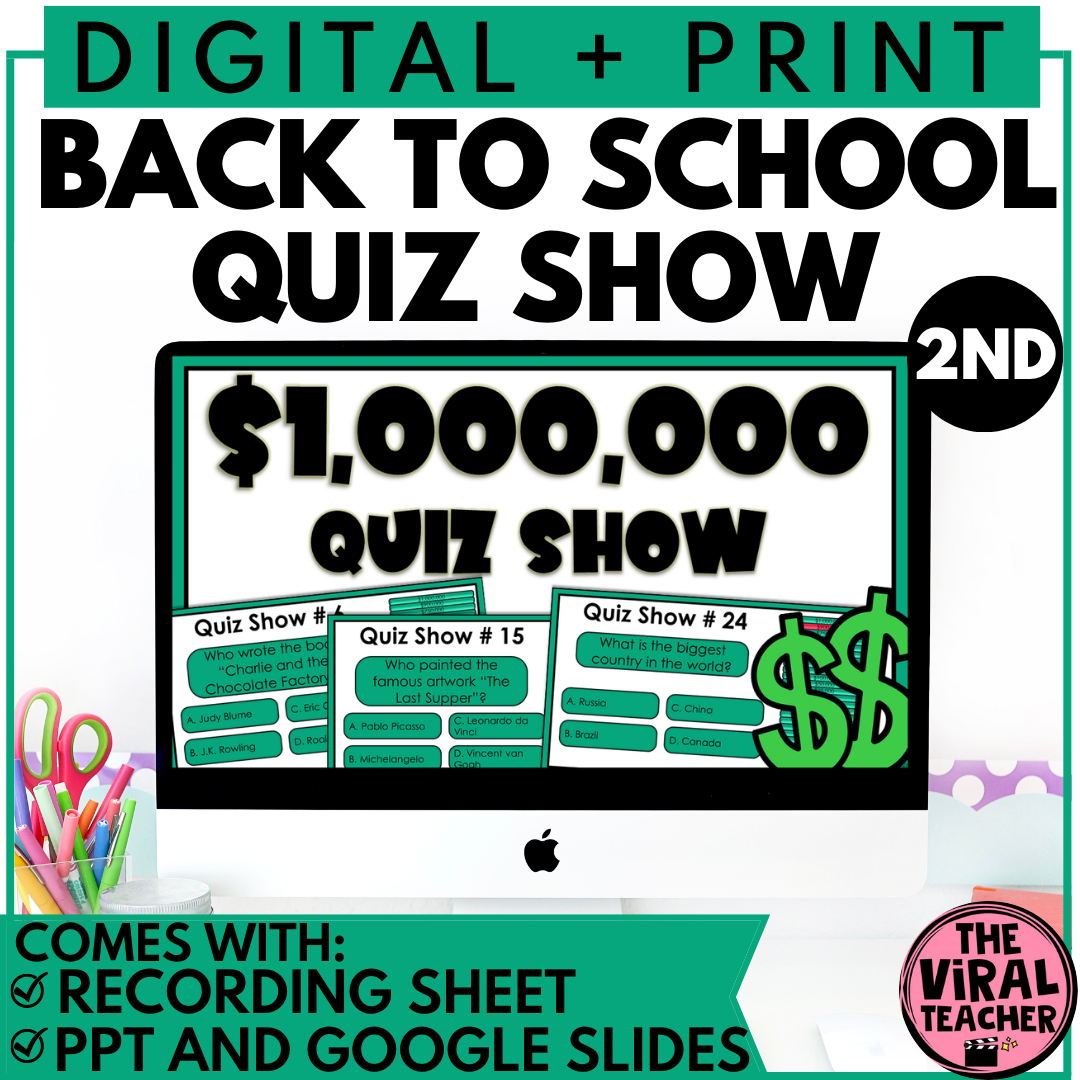 First Day of School 2nd Grade Activities Quiz Game Show using ...