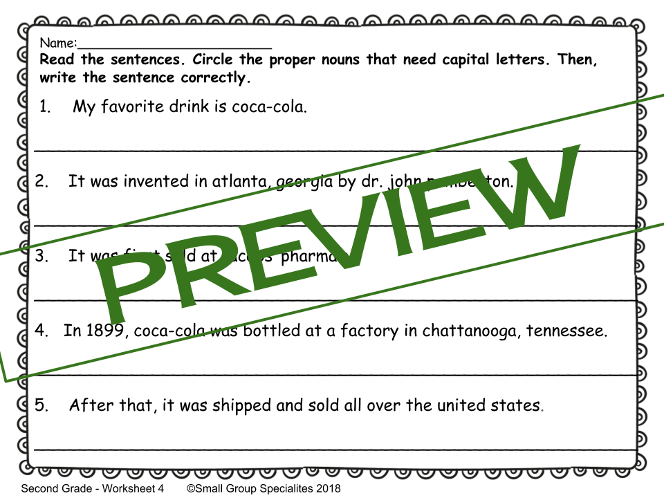 Proper Noun Worksheets-Capitalizing Names, Holidays, Locations ...