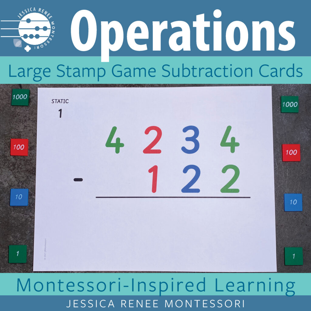 Montessori Math 4-Digit Stamp Game Subtraction with Large Cards | Made ...