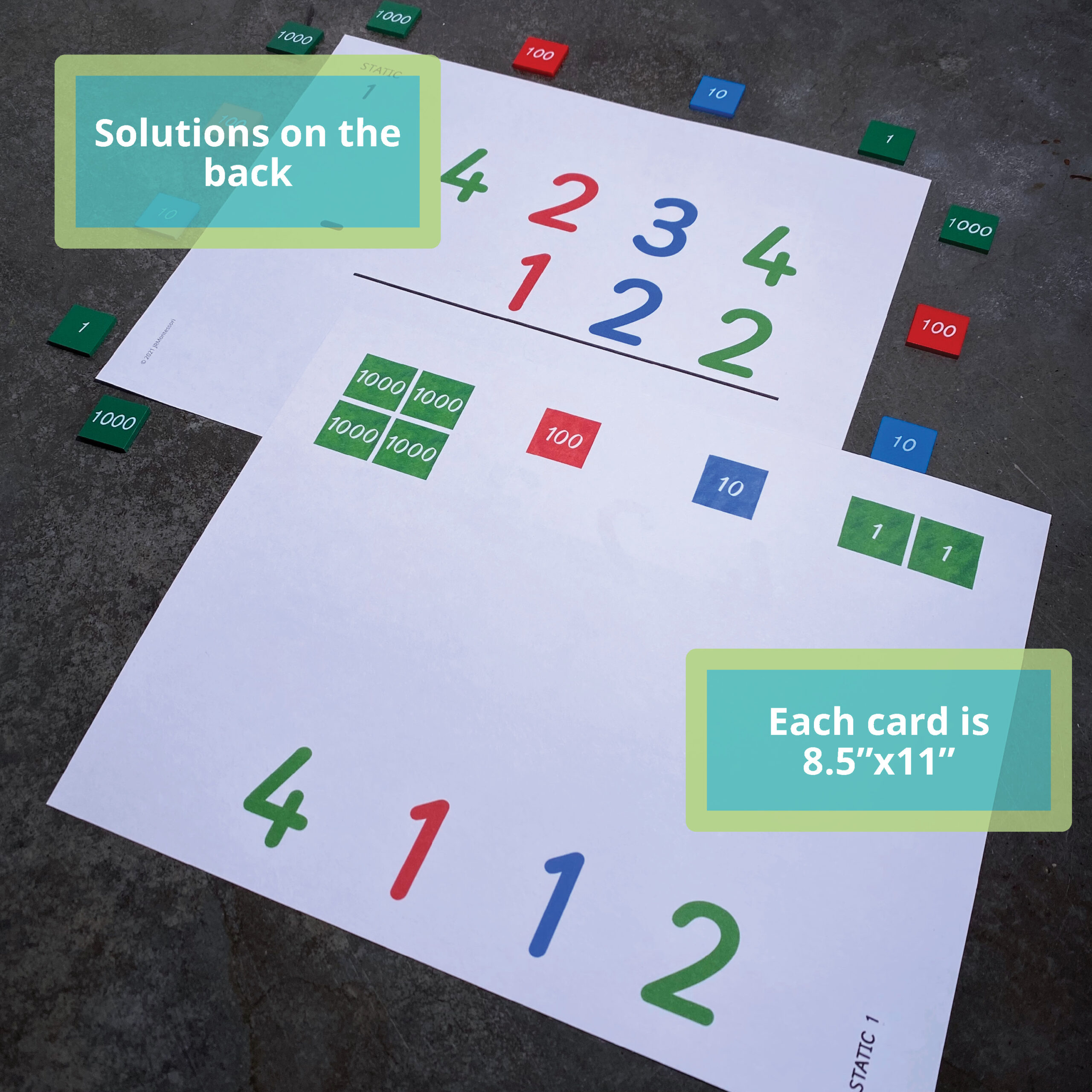 Montessori Math 4-Digit Stamp Game Subtraction with Large Cards | Made ...