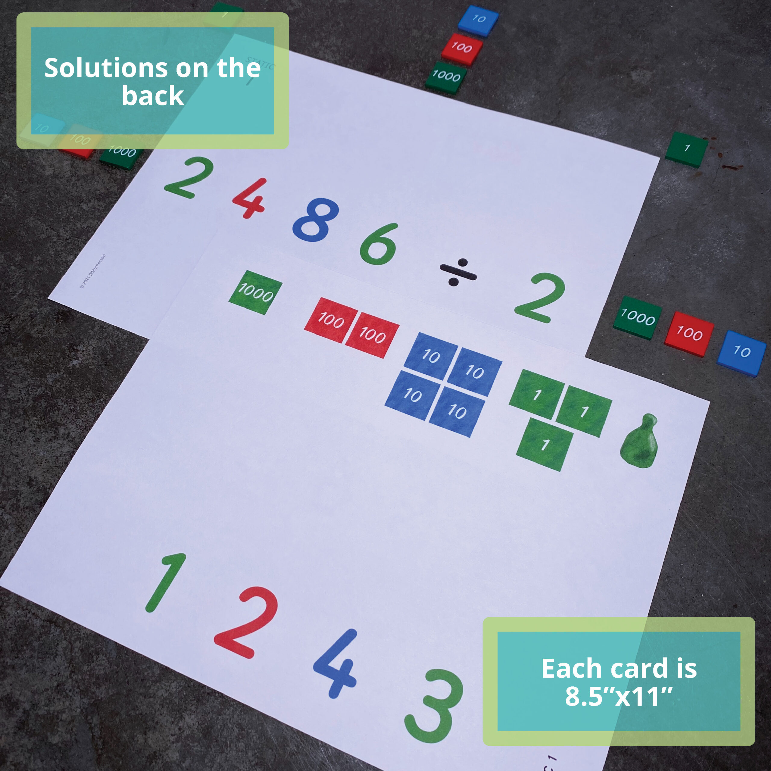 Montessori Math 4-Digit Stamp Game Division with Large Cards | Made By ...