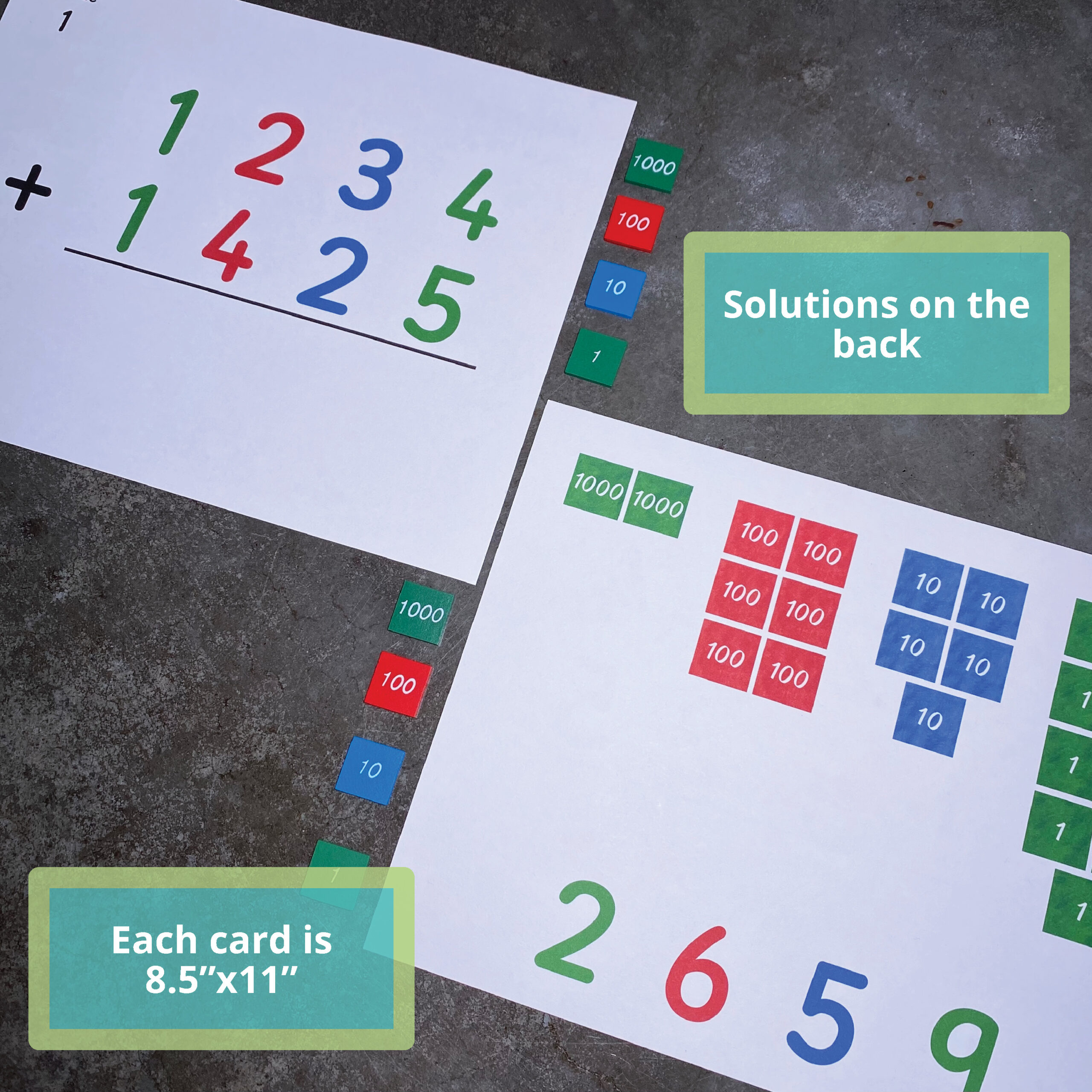 Montessori Math 4-Digit Stamp Game Addition with Large Cards | Made By ...