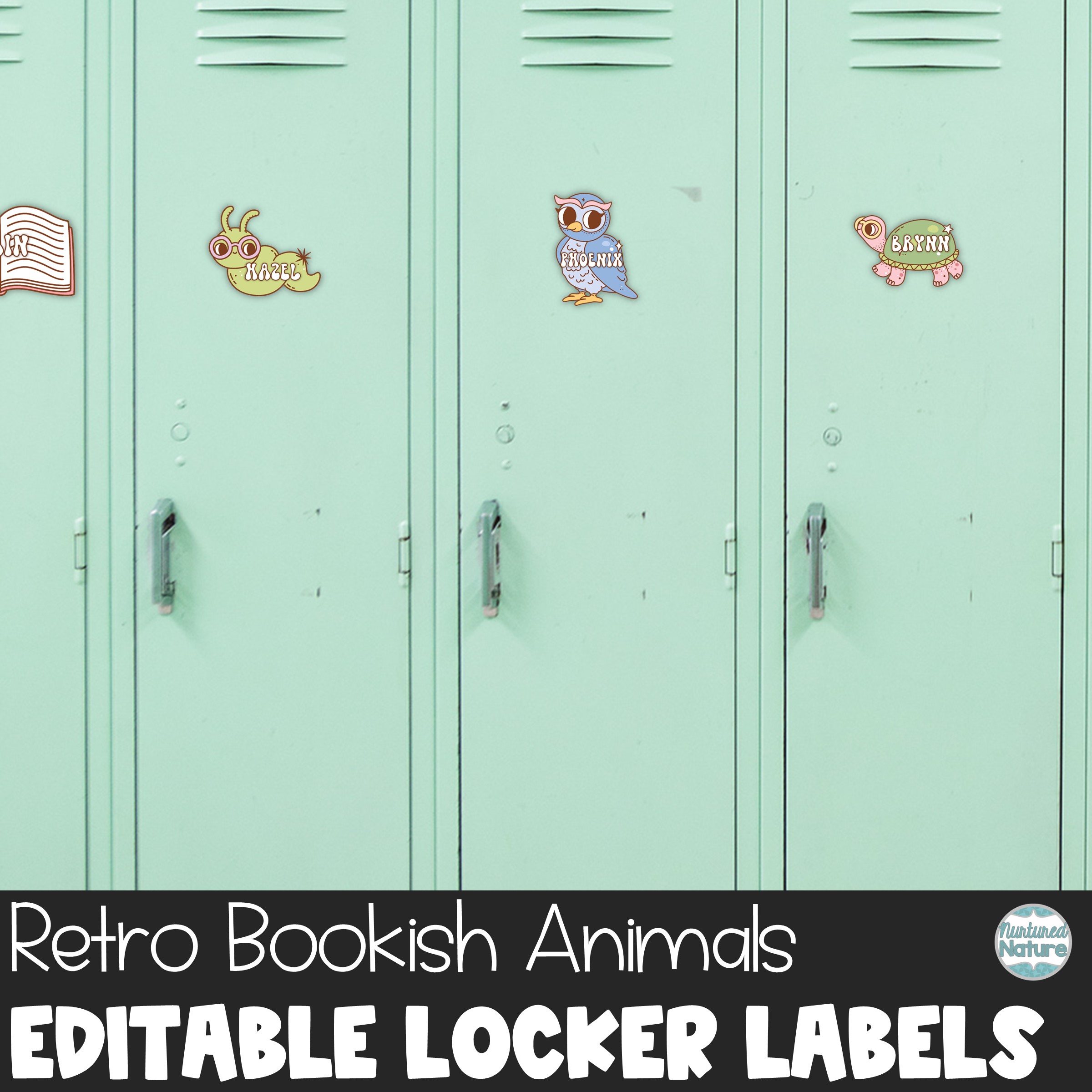 Retro Bookish Animals Name Tags - Editable Locker Labels or Cubby Tags ...