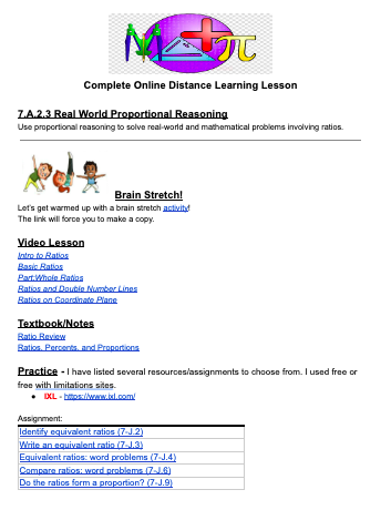 Complete Online Distance Learning 7th Math Real World Proportional ...