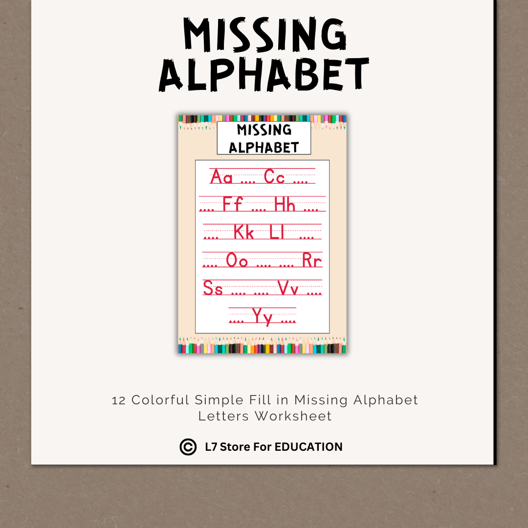 Colorful Simple Fill in Missing Alphabet Letters Worksheet | Made By ...