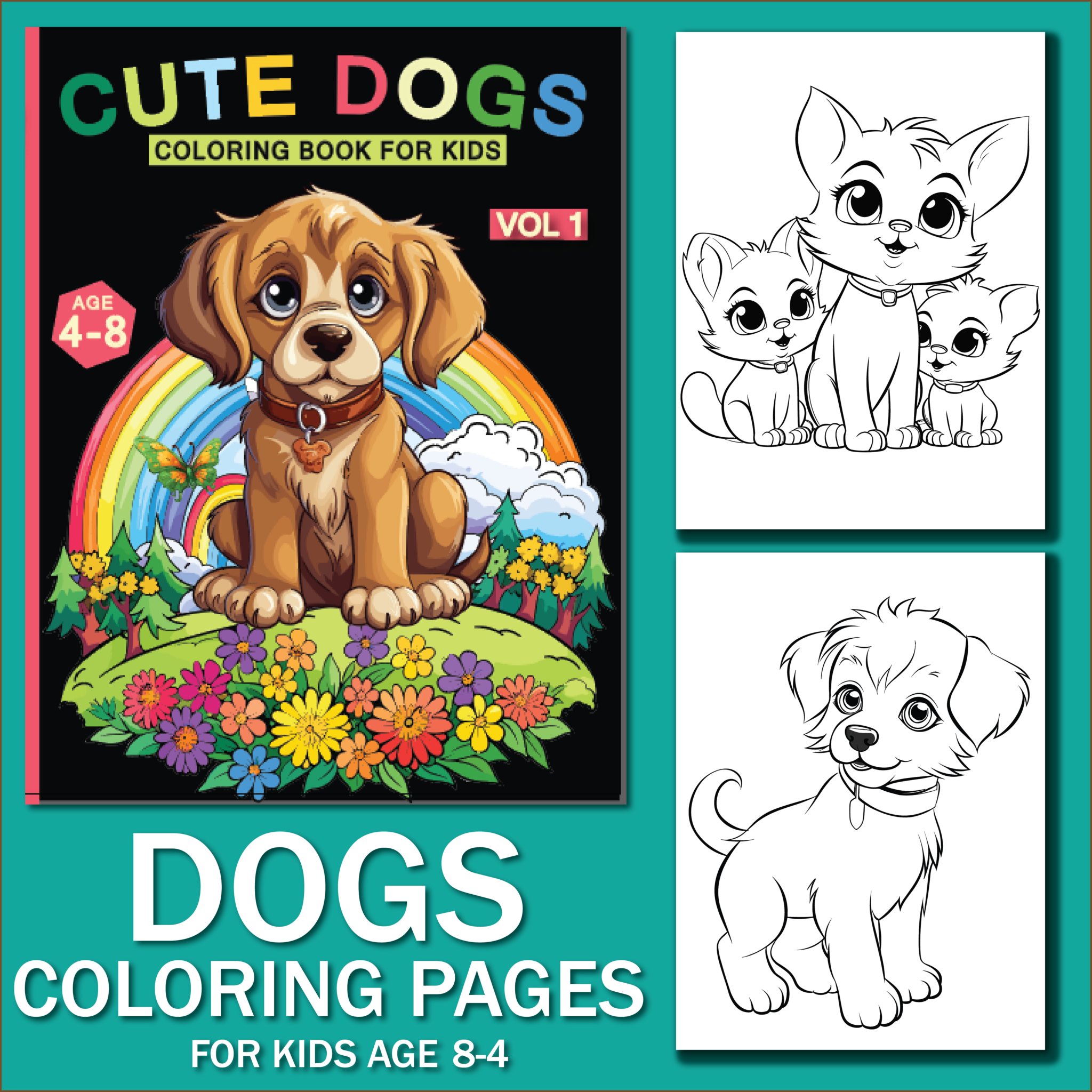 Cute Dogs Coloring Pages For Kids Age 4-8 : 12 Adorable Cartoon Dogs ...