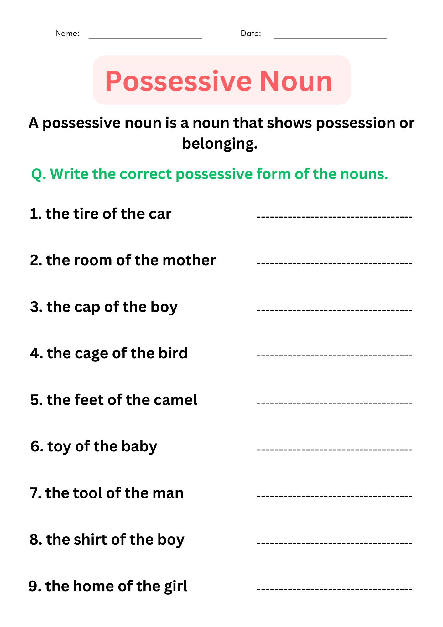 possessive nouns worksheets with answers - Digital and Printable for ...