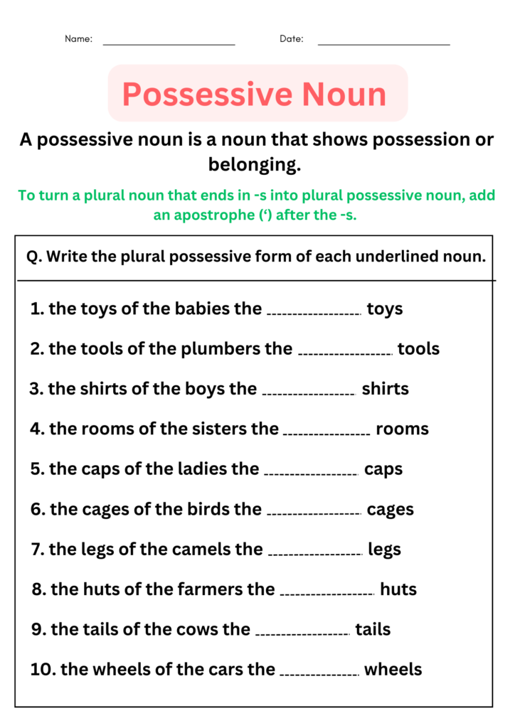 possessive nouns worksheets with answers - Digital and Printable for ...