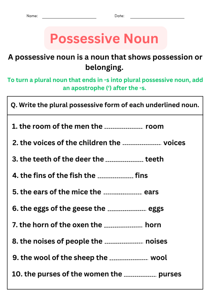 possessive nouns worksheets with answers - Digital and Printable for ...