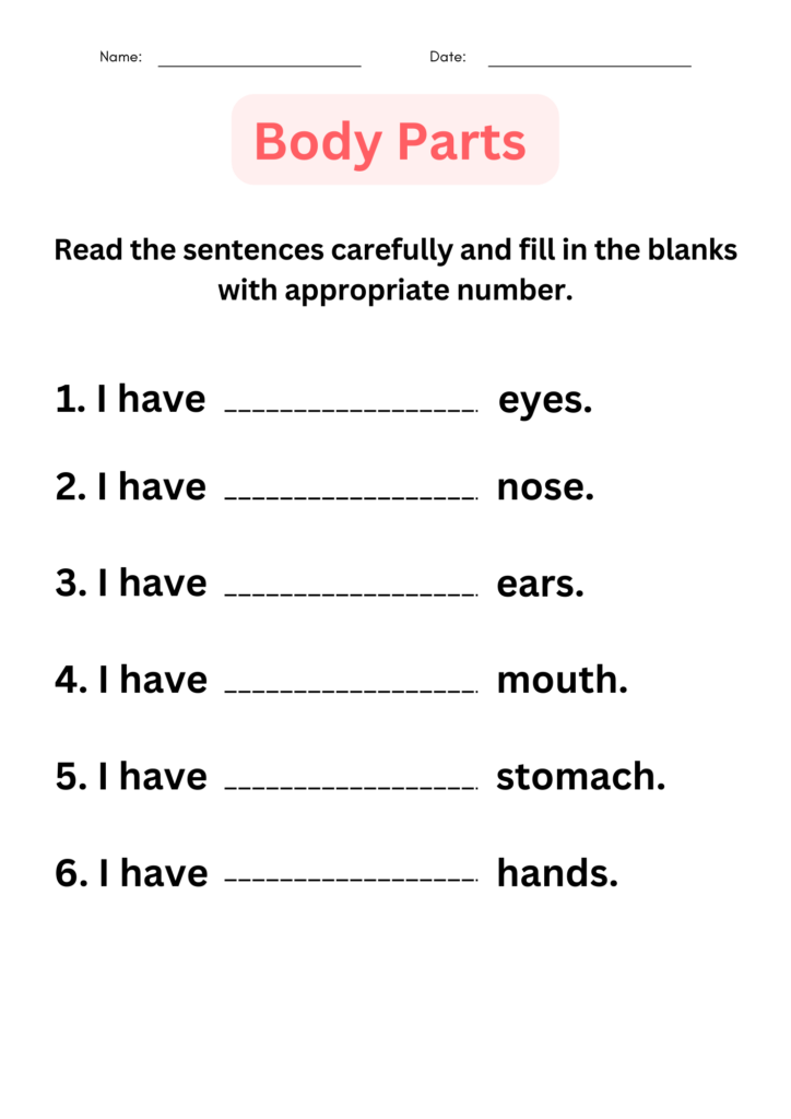printable matching body parts worksheet for Special Education grade 1 ...