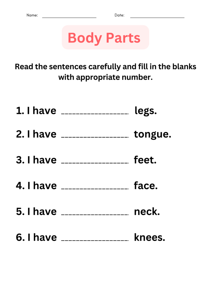 printable matching body parts worksheet for Special Education grade 1 ...