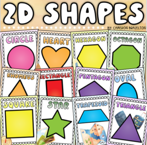 2D Shapes Poster Signs Travel Adventure Watercolor Theme | Made By Teachers