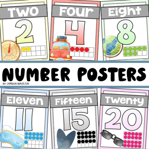 Number Posters Signs 0-20 Ten Frames Travel Adventure Watercolor Theme ...