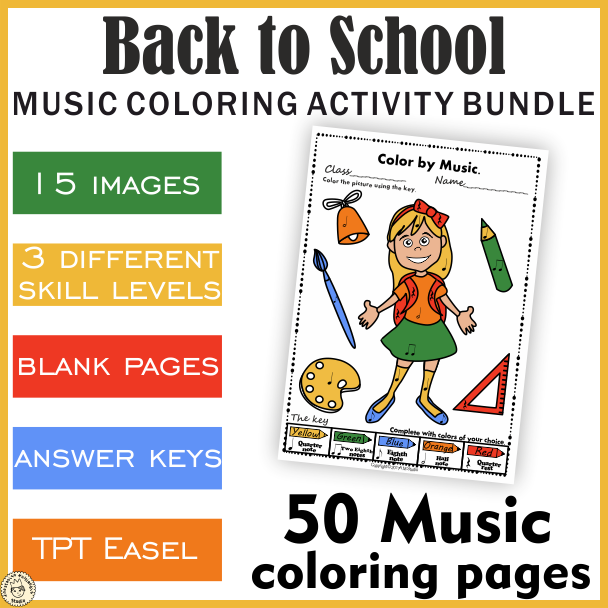 Back to School Music Coloring Sheets | Color by Note | Bundle | Made By ...