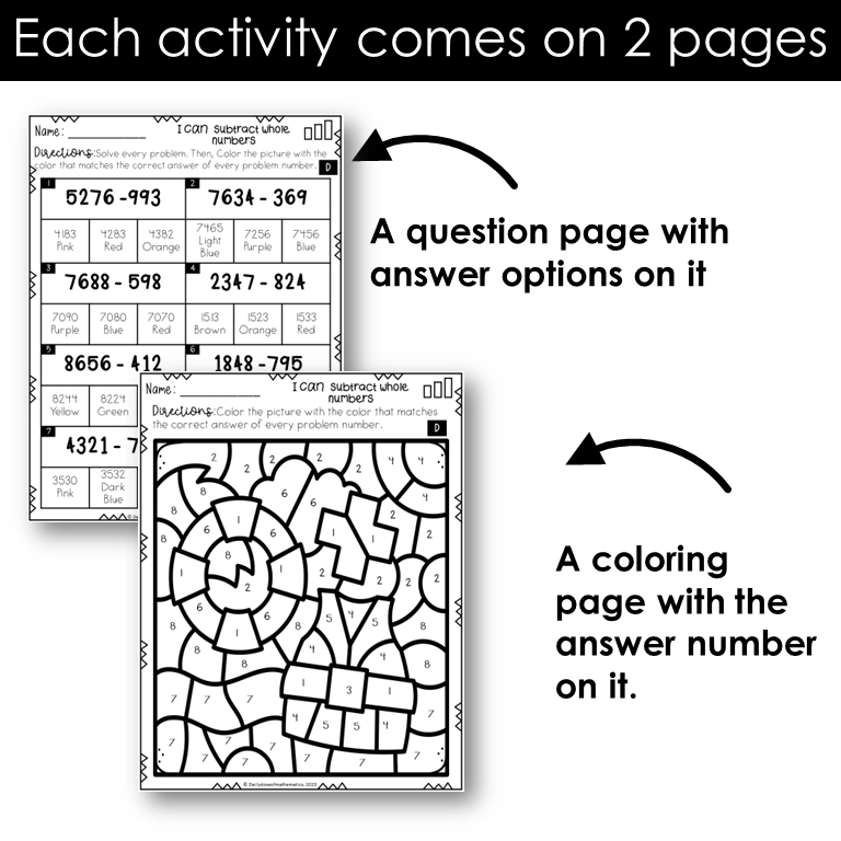 2 and 3 Digit Addition and Subtraction Color By Number Worksheets 8 ...