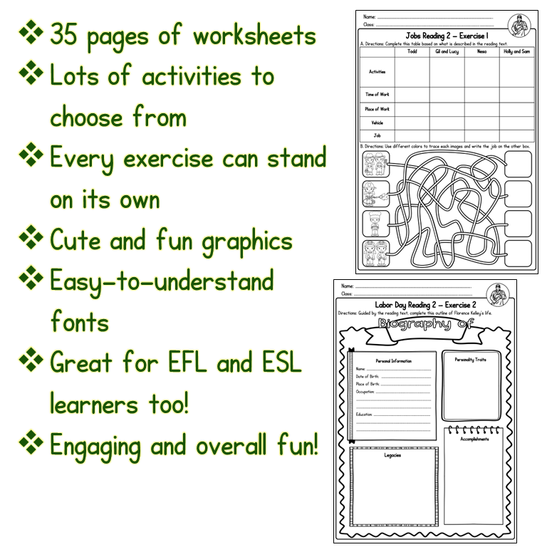 Jobs | Labor Day No-Prep ELA Worksheets | Made By Teachers