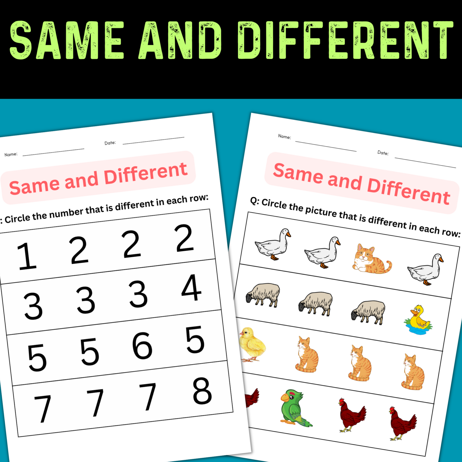 printable same and different worksheets for kindergarten | Made By Teachers