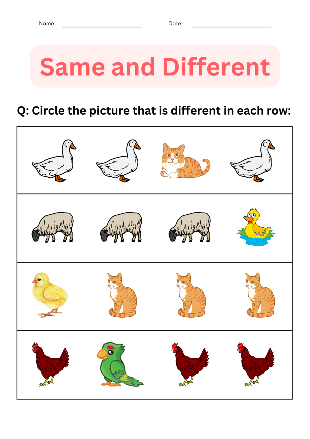printable same and different worksheets for kindergarten | Made By Teachers