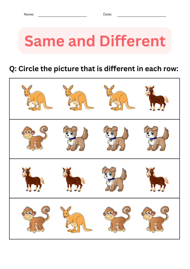 printable same and different worksheets for kindergarten | Made By Teachers