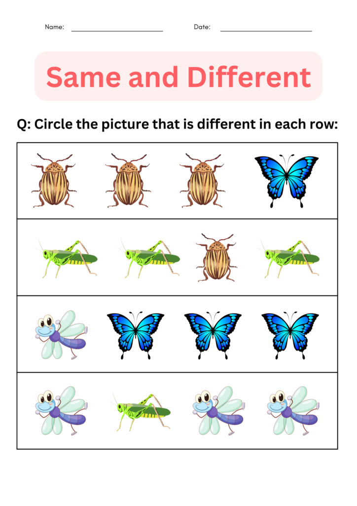 printable same and different worksheets for kindergarten | Made By Teachers