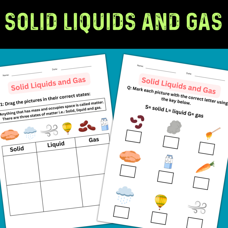 printable Solid Liquids and Gas worksheets for grade 1, 2, 3 | Made By ...