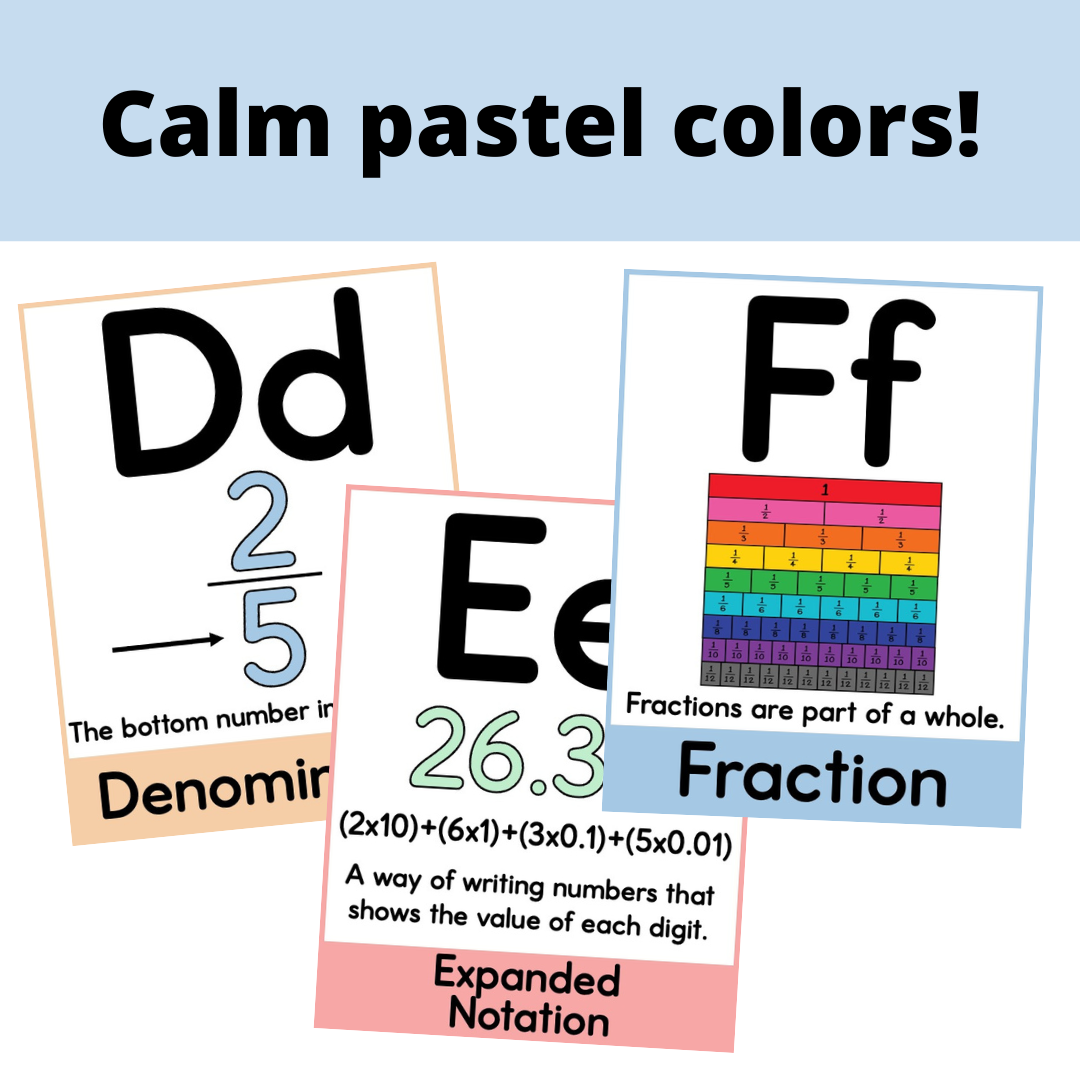 Math Alphabet Posters for Grades 3-5 - Pastel Classroom Decor Back to ...