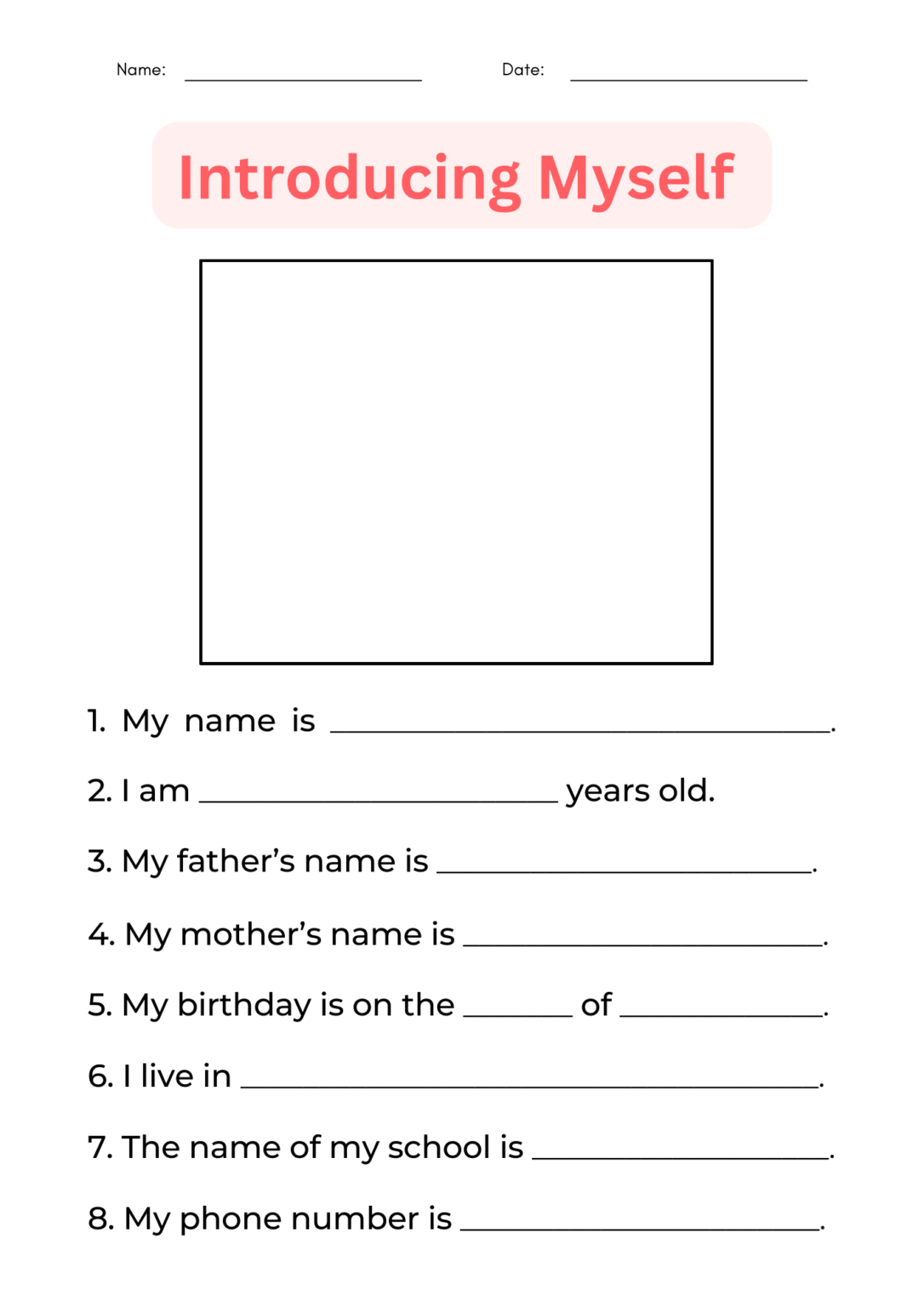 All About Me - printable Introducing Myself worksheet for grade 1, 2, 3 ...