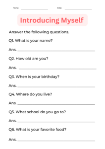 All About Me - printable Introducing Myself worksheet for grade 1, 2, 3 ...