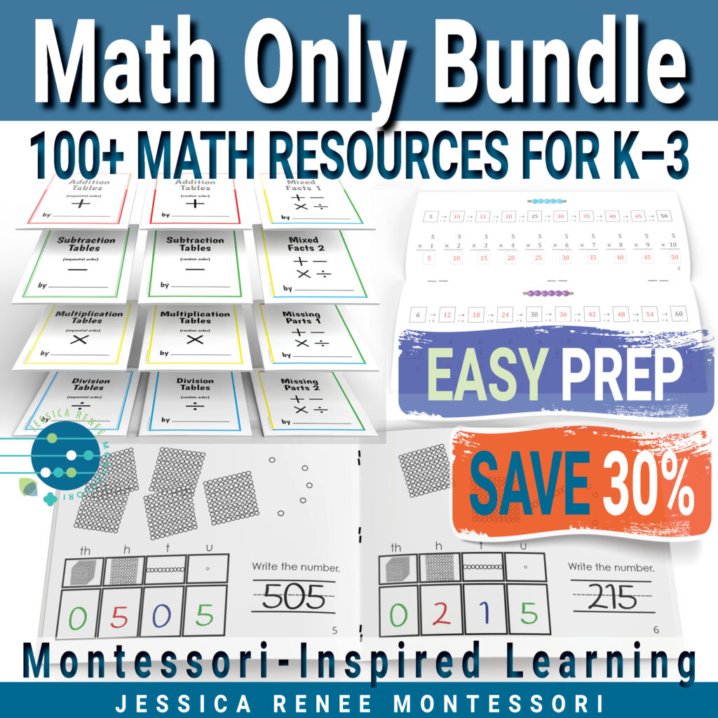 Montessori Math Materials Bundle: Multiplication Facts, Golden Beads ...
