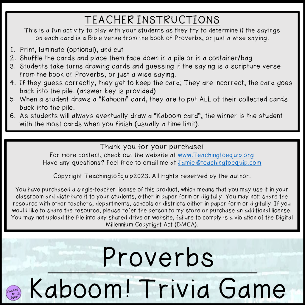 Proverbs Bible or Wise Saying Trivia Game | Made By Teachers