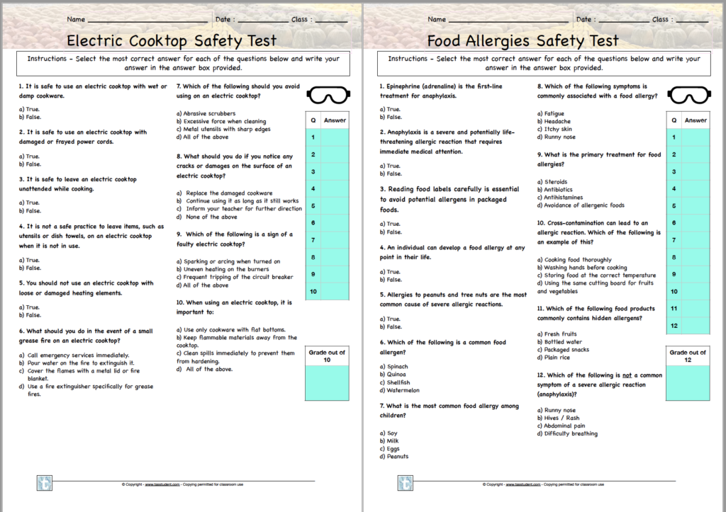 Food Technology Lessons - Set 3 "Printable Safety Tests" | Made By Teachers