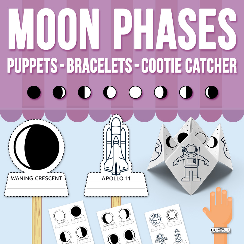 Moon Phases Stick Puppets, Bracelets and Cootie Catcher | Made By Teachers