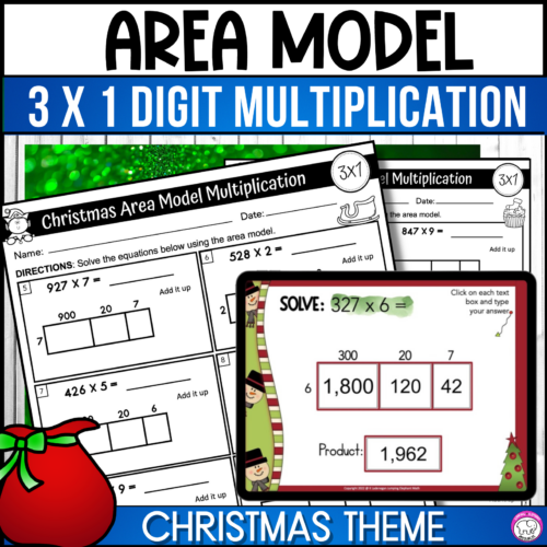 Christmas 3 Digit by 1 Digit Multiplication Area Model Google and ...