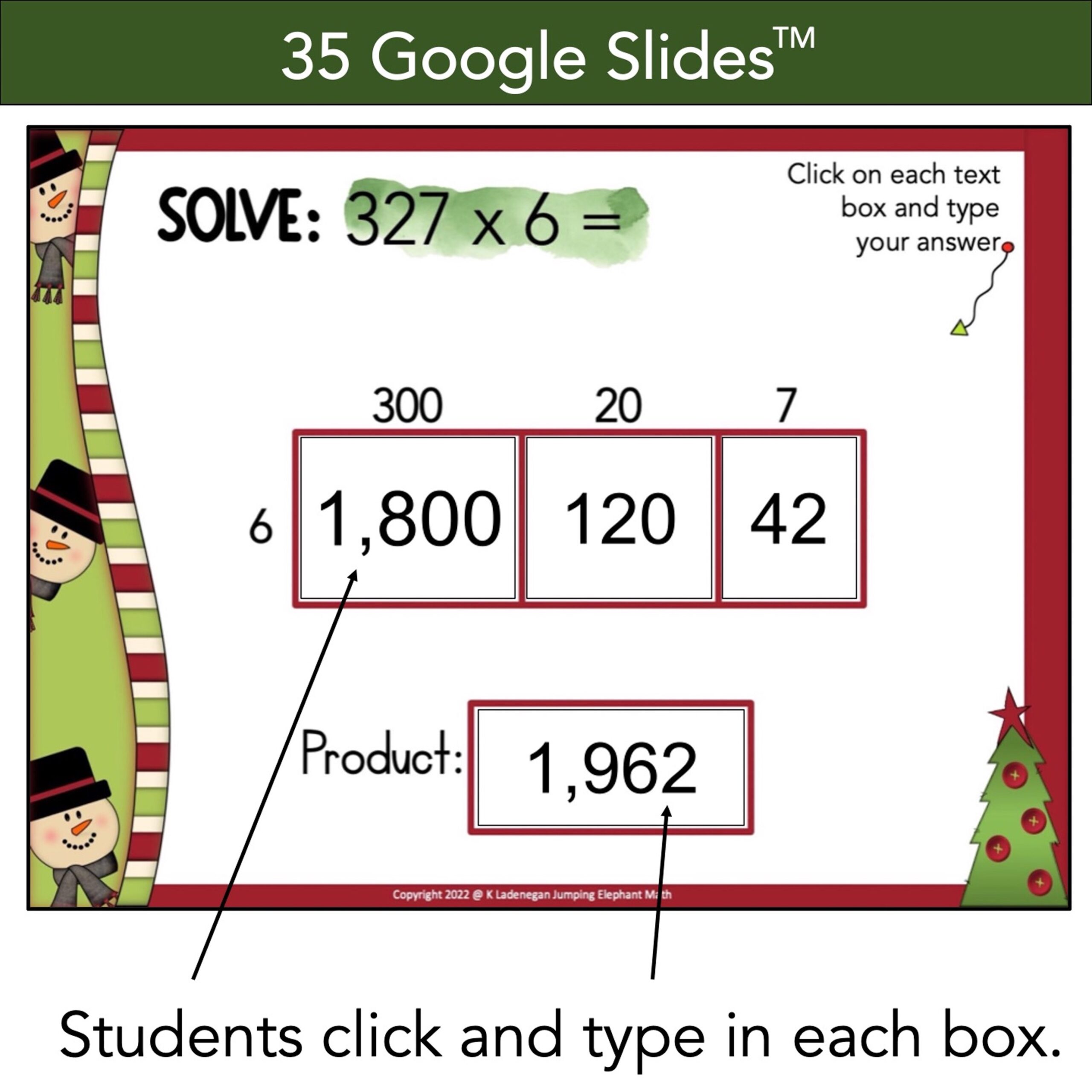 Christmas 3 Digit by 1 Digit Multiplication Area Model Google and ...