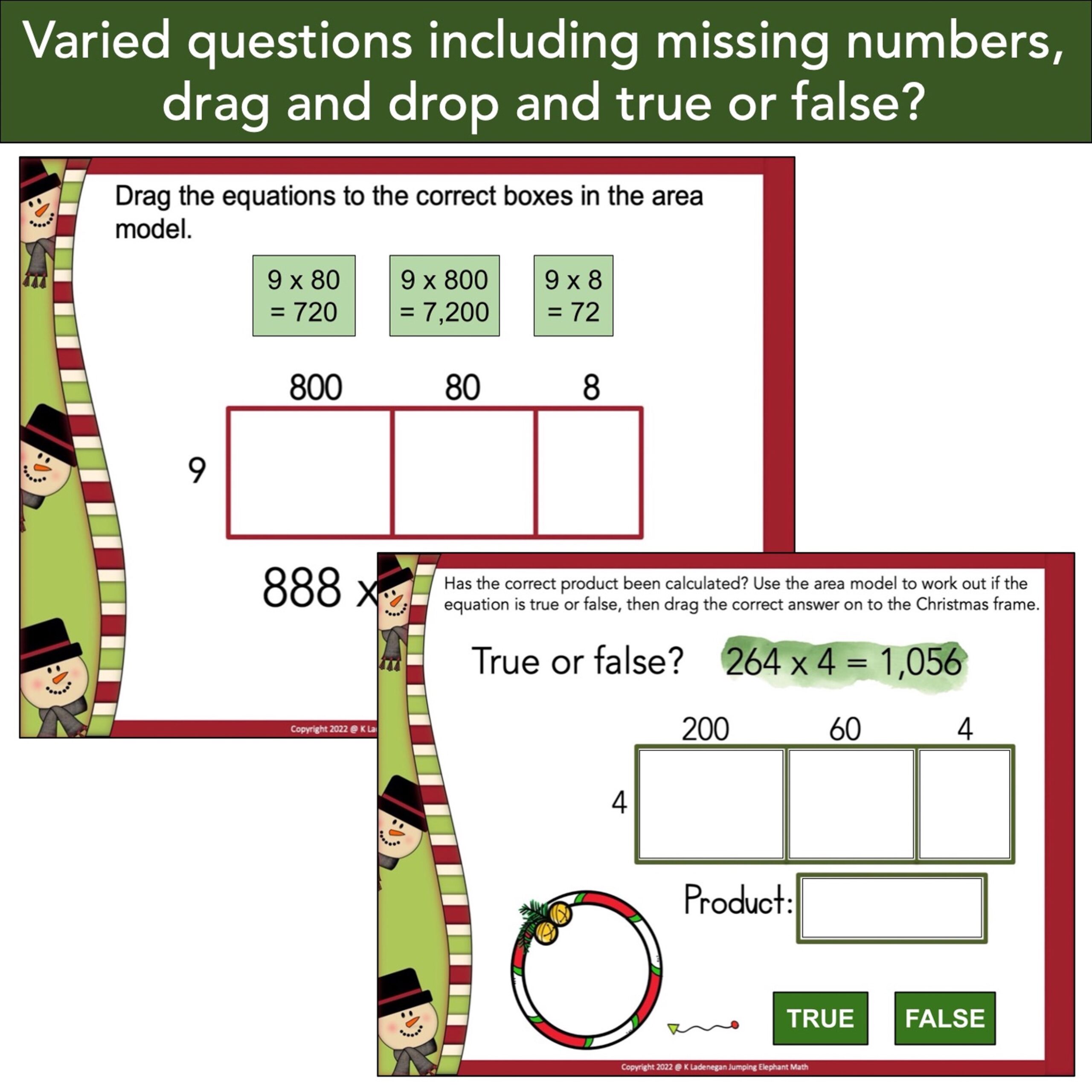 Christmas 3 Digit by 1 Digit Multiplication Area Model Google and ...